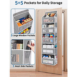 JARLINK Over The Door Organizer Storage, 5 Shelf Hanging Door Organizer with 5 Large Capacity Pockets, Anti Tilt 44 lb Load Behind Door Organizer for Bedroom, Bathroom, Pantry, Nursery, (Grey)