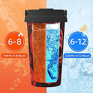 Insulated Coffee Mug Red Skulls 17oz Double Wall Vacuum Stainless Steel Tumbler With Leak-Proof Lid And Handle, Cute Travel Thermos Mug For Cold Hot Drinks