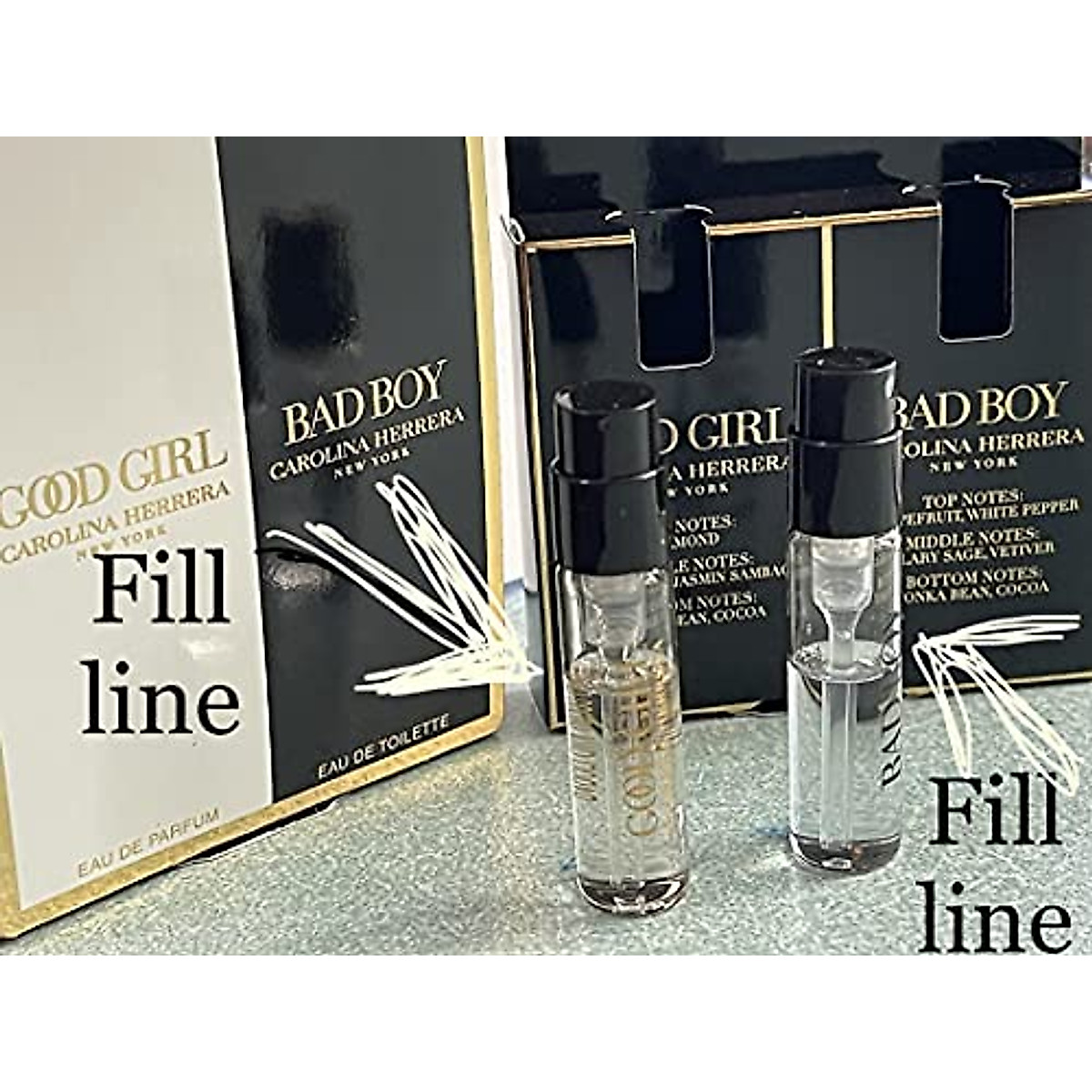 Carolina Herrera Good Girl EDP & Bad Boy EDT Sample Set Spray Vial 1.5 ml 0.05FL oz each