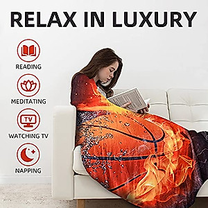 A Nice Night Basketball Print Sherpa Fleece Blanket Twin Size Plush Throw Blanket Fuzzy Soft Blanket Microfiber (Basketball, Twin(60x80 Inch))