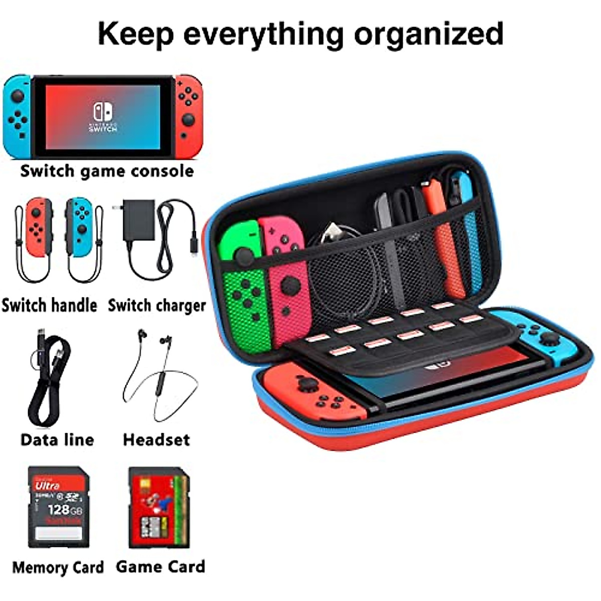 Carrying Case Compatible with Nintendo Switch - Sturdy Hard Shell Switch Carrying Bag for Switch OLED Console & Accessories with Strap and 10 Game Cards Slot(Red)
