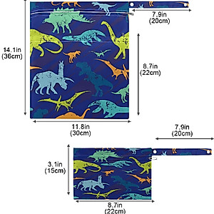 visesunny Vintage Dinosaur Animal 2Pcs Wet Bag with Zippered Pockets Washable Reusable Roomy Diaper Bag for Travel,Beach,Pool,Daycare,Stroller,Diapers,Dirty Gym Clothes,Wet Swimsuits,Toiletries
