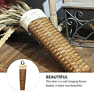 Cabilock Woven Hanging Basket Wicker Rustic Handmade Long Storage Basket Plant Hanger with Lace Trim for Indoor Plants Home Wall Decor (Khaki)