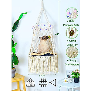 KARCEEY Hanging Cat Hammock Bed,9 Pcs Macrame Cat Swing Bed,Macrame Hanging Cat Bed, with 2 Catnip Mat Bed