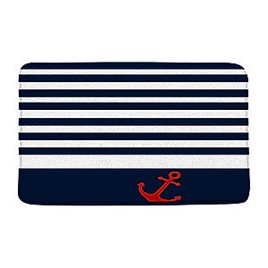 ZSSEZS Nautical Anchor Bath Mat Red Anchors Navy Blue White Stripe Tropical Ocean Sea Creative Navigation Art Microfiber Memory Foam Absorbent Rug Floor Mats Bathroom Decor,Navy Blue White