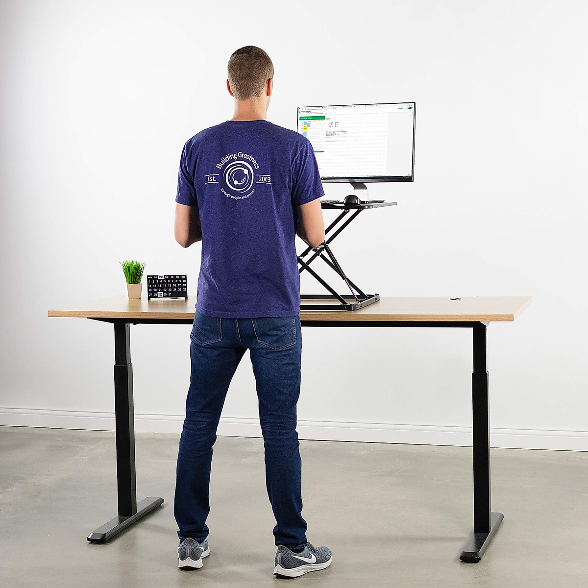 VIVO Black Ultra-Slim Single Top Height Adjustable 31 inch Standing Desk Converter, Compact Sit Stand Desktop Riser for Monitor or Laptop, DESK-V000I