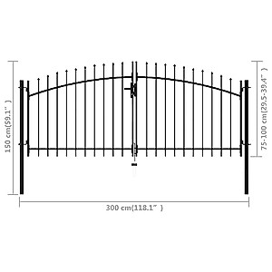 GOLINPEILO Double Door Fence Gate with Spear Top, Garden Fence Gate Double Door Metal Steel Outdoor Fencing for Yard Driveway, 118.1"x59.1"-B