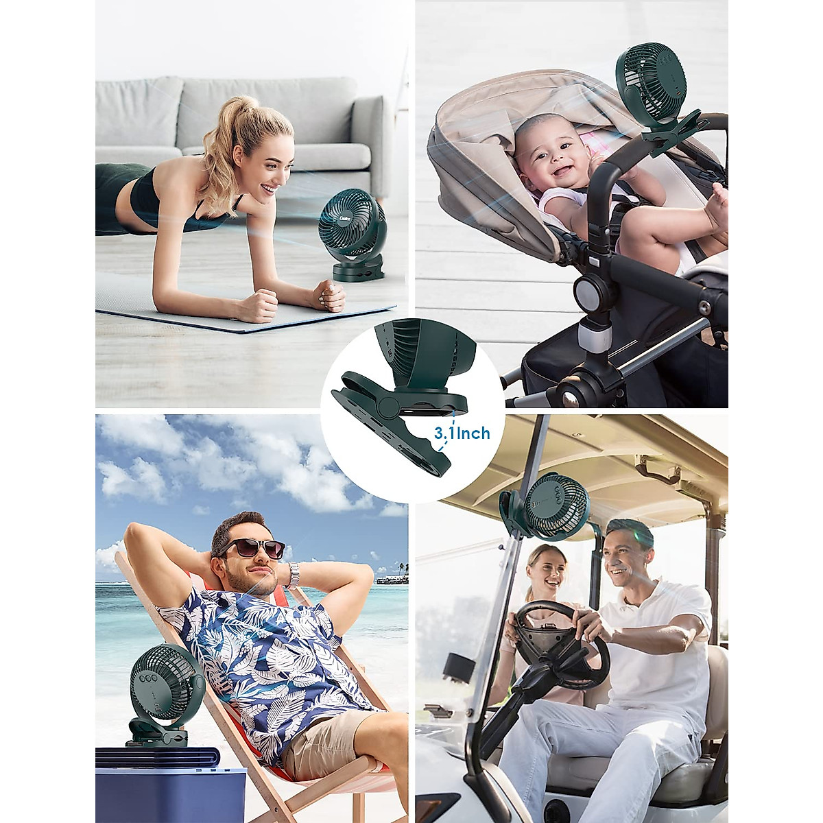 Camping Fan with Remote Control - 65Hrs 12000mAh Rechargeable Fan, 3 Speeds & Timing Battery Powered Fan with Light & Hook, Tent Fan for Camping, Camp Fan for Tent, Battery Operated Fan, Green