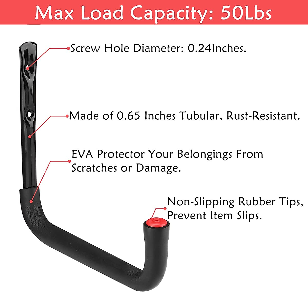 Naikozmo Garage Storage Ladders Hooks, 6 Pack Heavy Duty Utility Hanger, 9.8IN Wall Mount Rack Safely Holds 50 Pounds