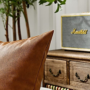 Zceconce Faux Leather Pillow Covers Thick Waterproof Outdoor Throw Pillows for Patio Furniture Couch Sofa Living Room, Set of 2 Large Square 22x22 Inch Brown Pillows