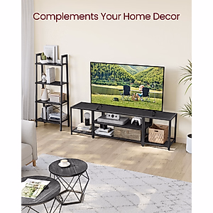 VASAGLE Modern TV Stand for TVs up to 75 Inches, 3-Tier Entertainment Center, Industrial TV Console Table with Open Storage Shelves, for Living Room, Bedroom, Black with Wood Grain ULTV098B22