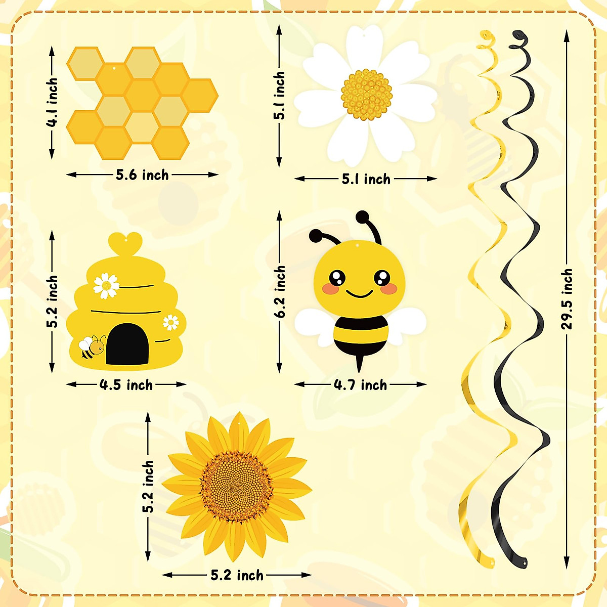 20PCS Bumble Bee Hanging Swirl Decorations, Bee Party Hanging Swirls Foil Ceiling Streamers Honey Bee Themed Party Supplies for Kids Birthday Baby Shower Gender Reveal Bee Day Party Decoration