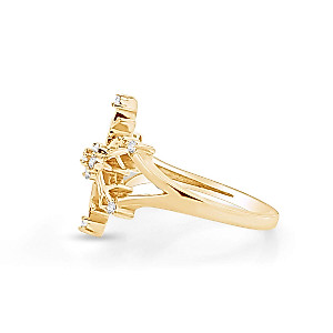 AFFY 1/6 Carat Round White Natural Diamond Snowflake Ring In 14k Yellow Gold Over Sterling Silver (I-J Color, I2-I3 Clarity, 0.16 Cttw) Ring Size-7.5