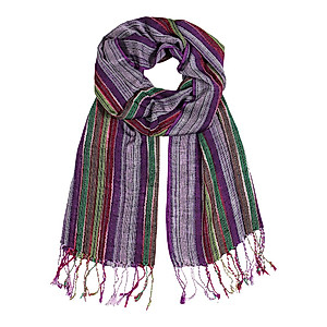 Anika Dali Women’s Jewel Shimmer Multicolor Stripe Scarf, Metallic Pashmina Shawl (Purple Dazzle)