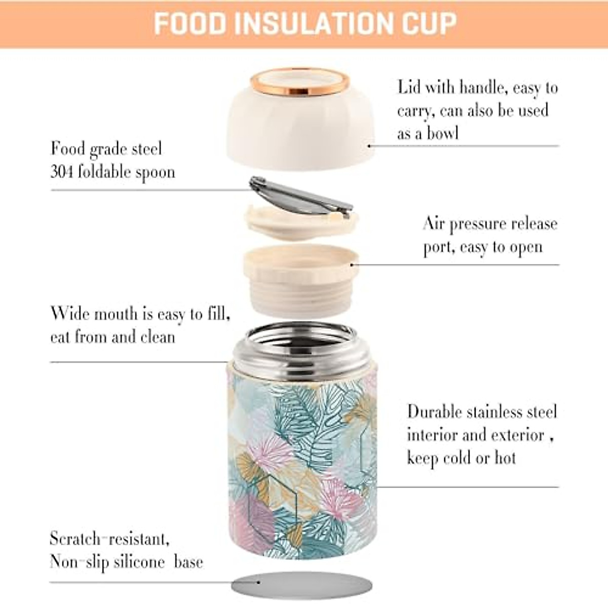 Purple Stripes Flowers Kids Womens Insulated Food Jar with Spoon 17oz/500ml Lunch Containers For Hot Stainless Steel Vacuum Vacuum Insulated Insulated Jar for Keep Food Warm