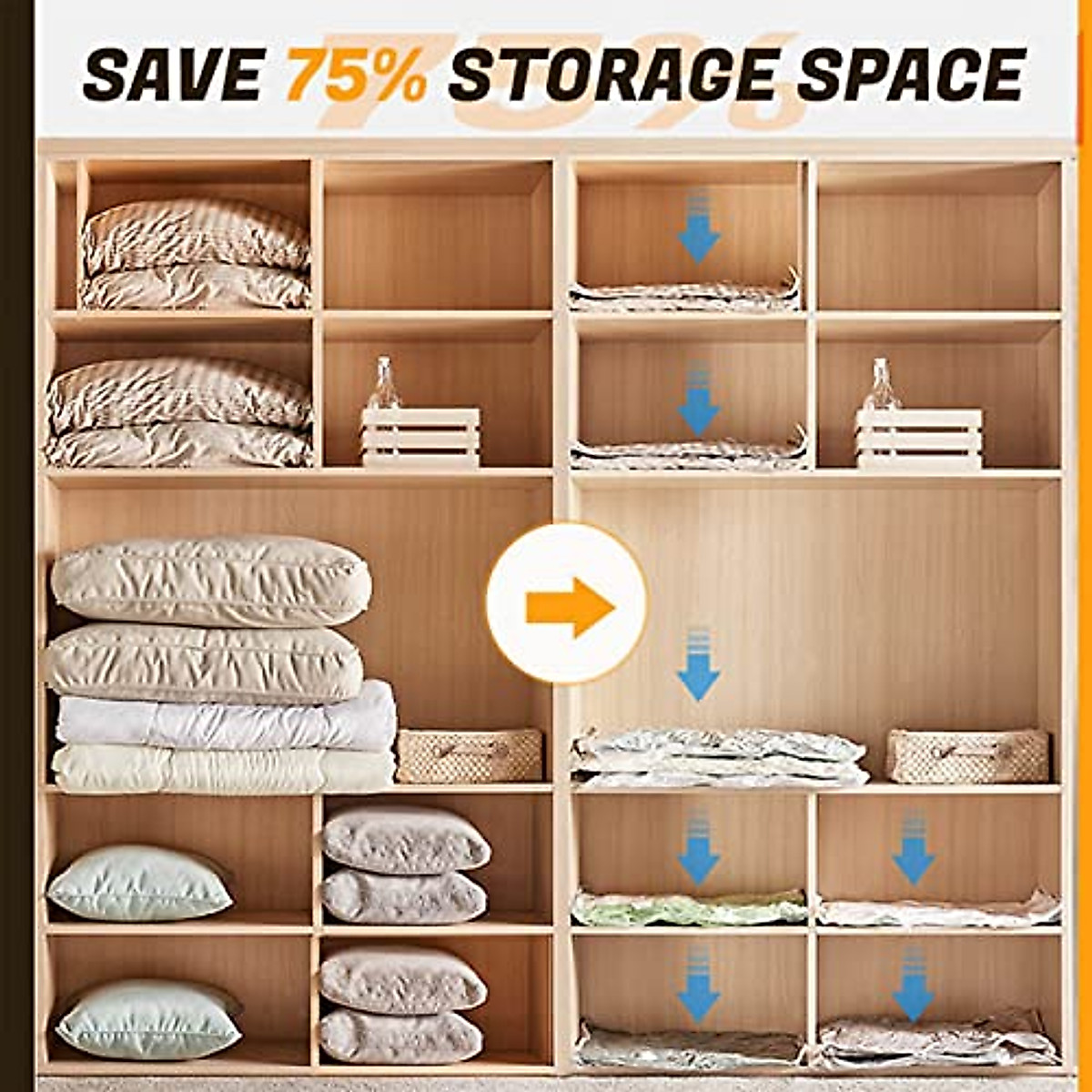 Hanlaien Durable Electric Vacuum Compression Bag, Space Saver Vacuum Storage Bags, Vacuum Storage Bags for Clothes, Clothing Storage (S+M+L,Electric Pump)