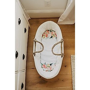 NODNAL CO. 3 Fitted Bassinet Sheets Set for Baby Girl - 100% OEKO-TEX Cotton Peonies & Roses - Pink Floral Boho Flowers - Cradle/Moses Basket, Hourglass, Oval, Rectangle Mattress Nursery Bedding Sheet