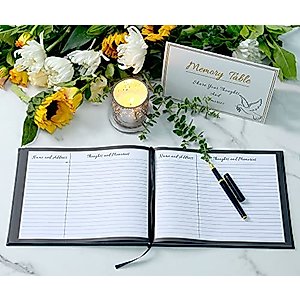 Funeral Guest Book for Memorial Service | 10.2 x 7.8" | Set of 82 Pages Book with Signing Pen, Table Card, Gold Stamped Black PU Leather Covering | Sign in Book for Funeral Guest Registry