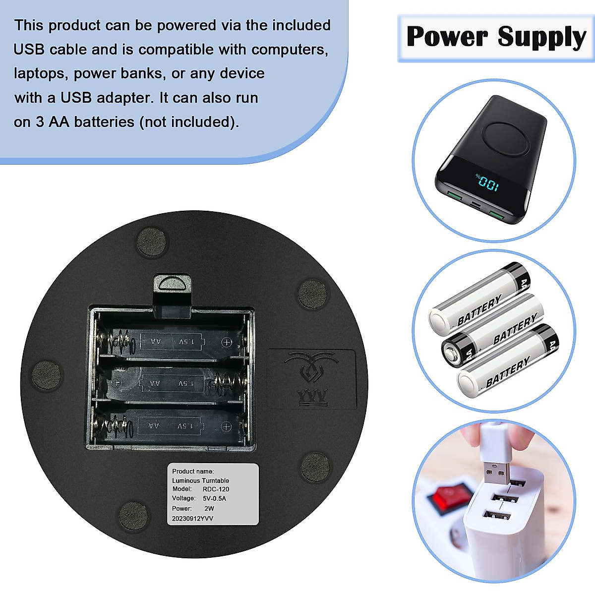 YVV LED Rotating Display Stand, Lighted Base- Crystal Glass Art, 360 Degree Automatic Mute Rotating Turntable, Motorized Display Stand with Colorful Lights, Tumbler Supplies Spinner 4.72in