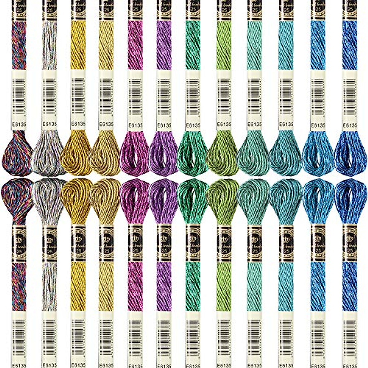 24 Pieces Metallic Embroidery Floss Multicolor Embroidery Skein Threads Glitter Embroidery Thread Cross Stitch Polyester Thread for Friendship Bracelets DIY Embroidery Thread Crafts