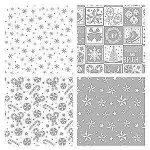 WRAPAHOLIC Christmas Wrapping Paper Roll - Silver Snowflakes, Candy Cane Holiday Collection with Metallic Foil Shine - 4 Rolls - 30 Inch X 120 Inch Per Roll