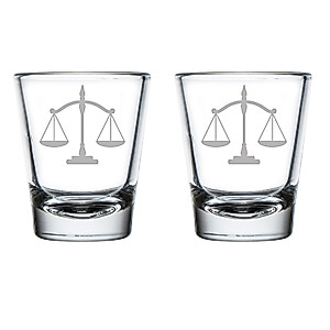 MIP Brand Set of 2 Shot Glasses 1.75oz Shot Glass Scales of Justice Lawyer Paralegal Judge