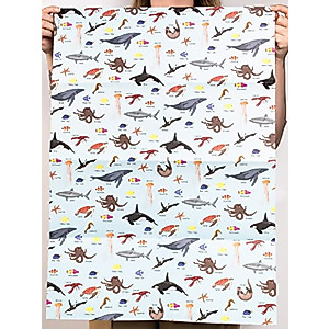 CENTRAL 23 - Wrapping Paper for Boys - 6 Sheets of Gift Wrap for Girls - Ocean Animals - Whale Dolphin Turtle Shark - Cute Blue Birthday Gift Wrap for Kids - Made in the UK