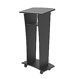 Acrylic Church Podium Pulpit Debate Conference Lectern Plexiglass Lucite Black Wood Shelf Cup Holder on Wheels with Prayer Hand and Cross Plaque 1803-5-BLACK+12152-NPF