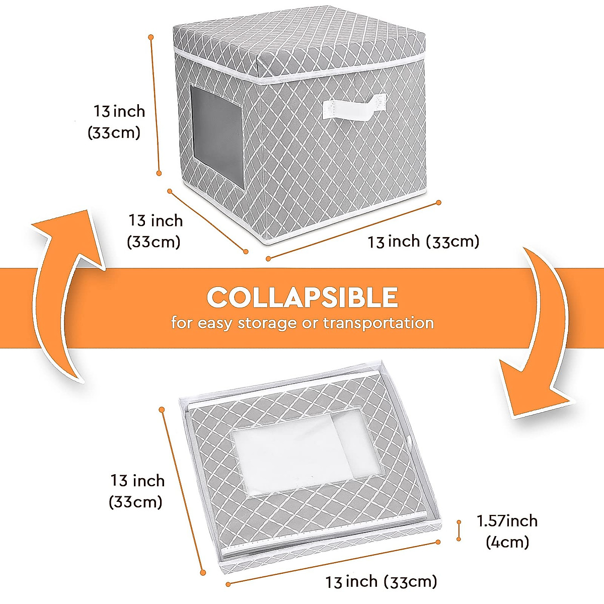 Keaxinty 13 inch Fabric Bin with Lid, 3 Pack of Cube Storage Bins, Foldable Organizer to Store Toys,Towels,Clothes,Books in Home, Shelves,Bedroom,Office