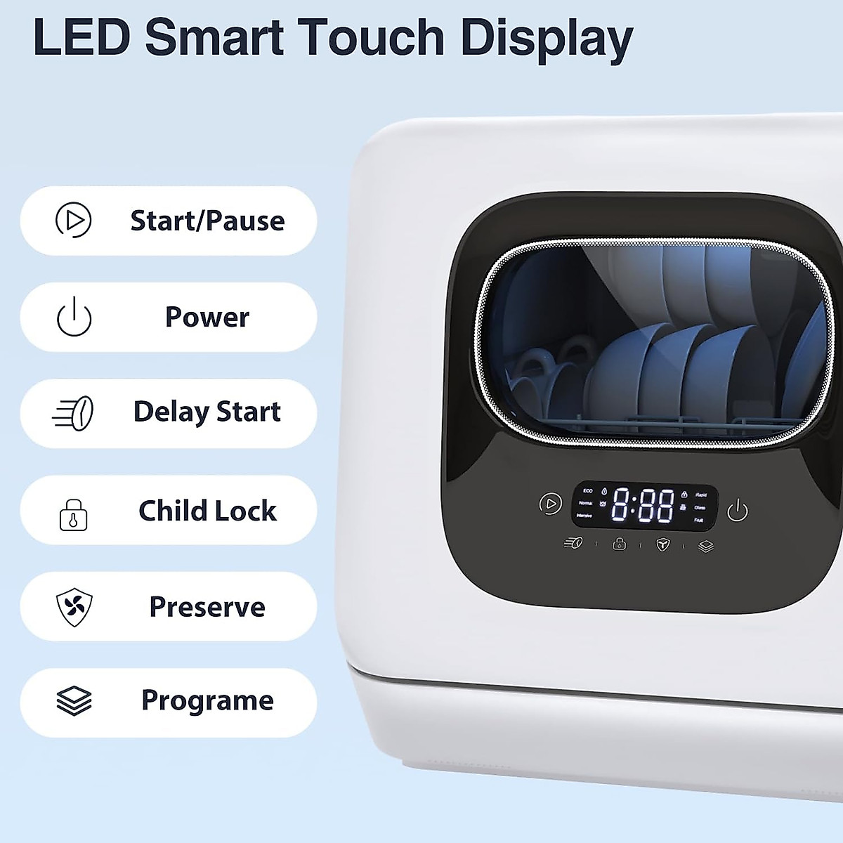 AGLUCKY Countertop Dishwasher, Portable Dishwashers with 6 Programs, 24H Timing, Air-Drying, 360° Deep Cleaning, Mini Dishwashers for Apartments, Dorms & Kitchenettes