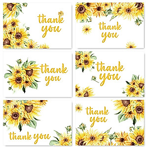 AnyDesign Sunflower Thank You Cards Bulk 36 Pack Thank You Notes with Matching Seal Stickers White Envelopes Watercolor Summer Floral Greeting Cards for Wedding Baby Shower Bridal Birthday Party