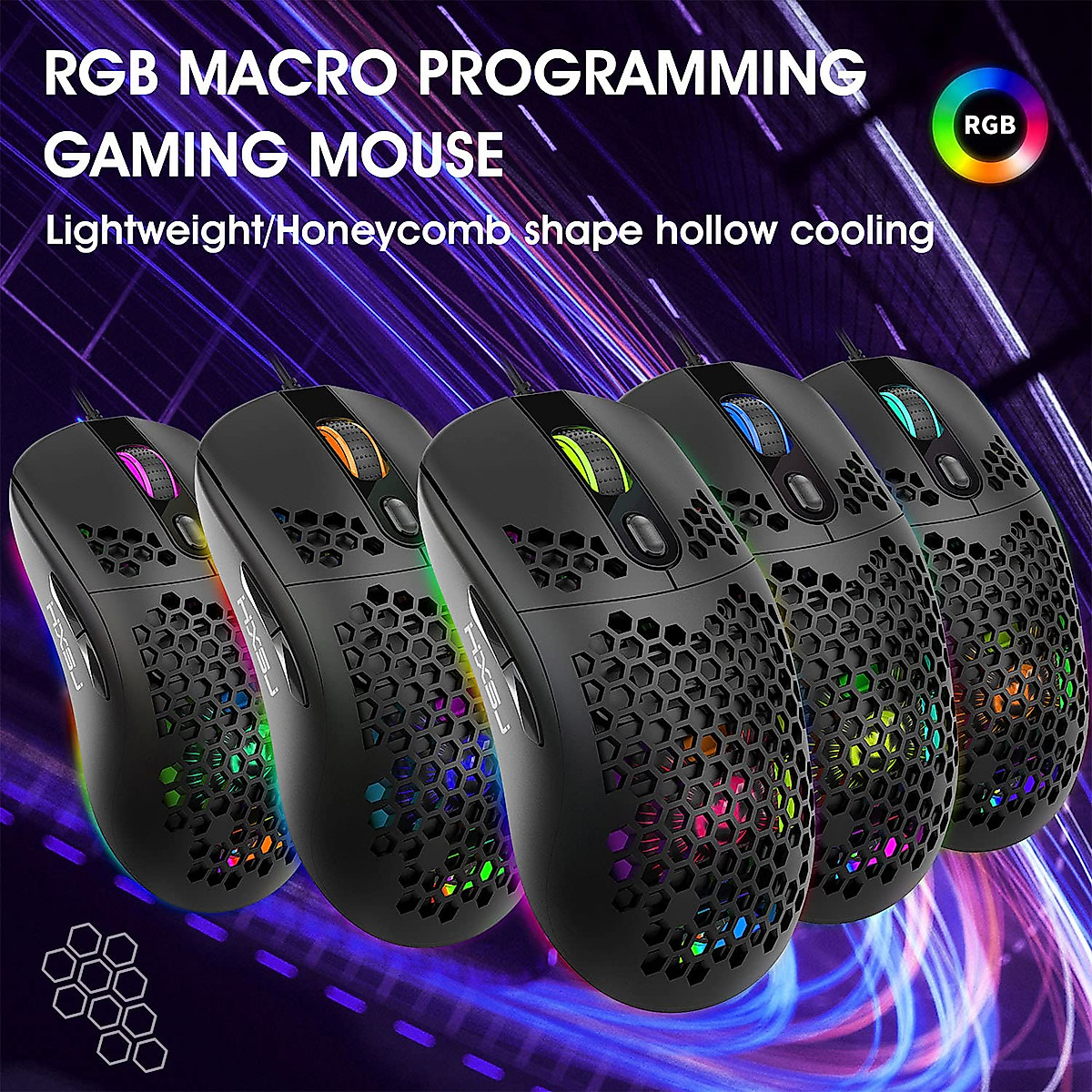 XINMENG Wired Gaming Keyboard and Mouse Combo, Compact 82 Keys RGB Blackit Mechanical Keyboard and Adjustable 8000DPI Lightweight Honeycomb Design Mouse, Spill-Resistant for Desktop, Computer, PC