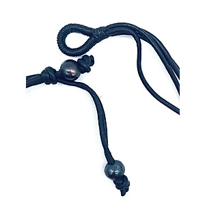 Peacock Black Pearl Bib on Black Leather Cord