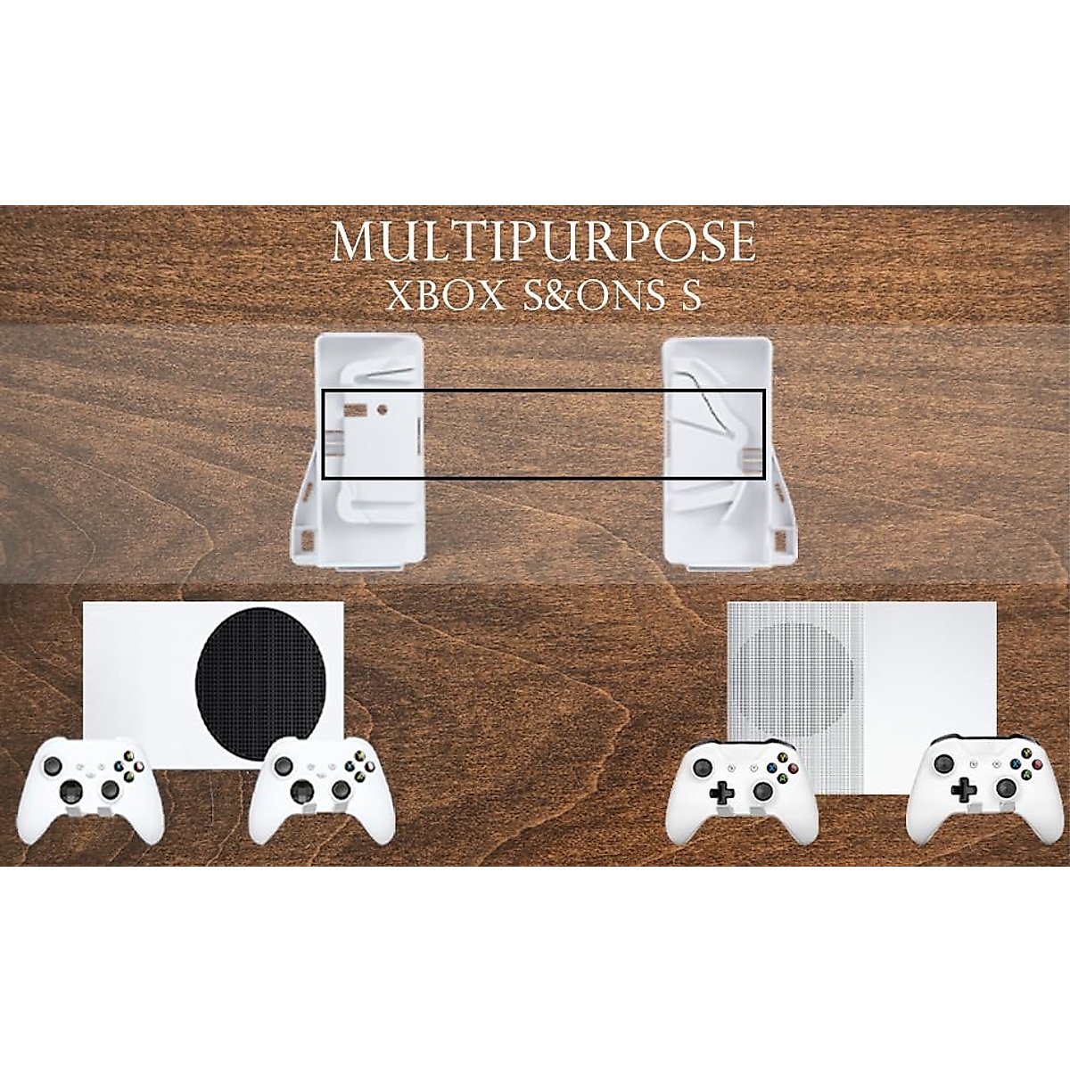 Wabracket Wall Mount Holder Bundle for XBOX Series S/One S/Xbox Series X, Double Controller Bracket with Charging Hole & Earphone Wall Mount, Space Saving Design with Charging Cable(White)