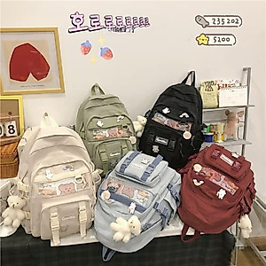 Aoakva Kawaii Solid Color Backpack Trendy Travel Bag with Cute Bear Pendant (Black pendant)