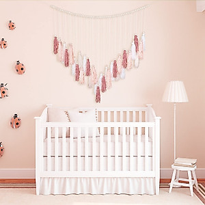Luxbrand Large Macrame Wall Haning Boho Home Decor, Blush Pink Tassel Wall Decor Bohemian, Bedroom Living Room Girls Room Nursery Dorm Room Decoration