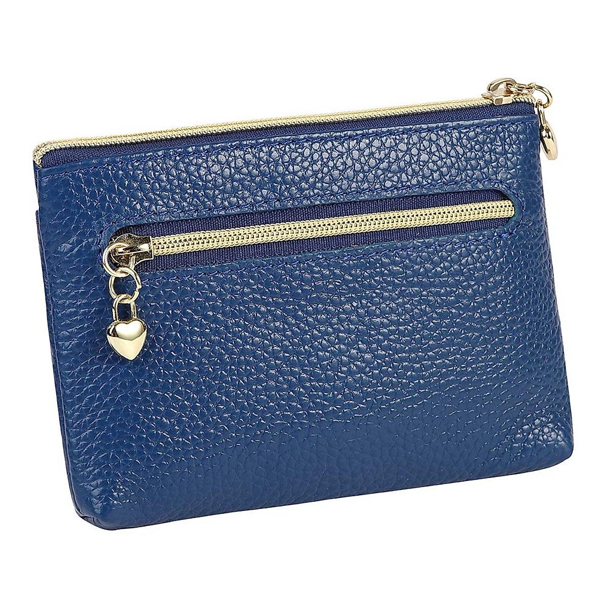Women's Genuine Leather Coin Purse Zipper Pocket Size Pouch Change Wallet, Royal Blue