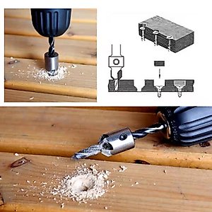 Chew Steel Tools, 11 Pack Woodworking Chamfer Drilling Tools Including 7 Brad Pointed Countersink Drill Bit with L-Wrench, 3 Titanium Countersink bits, 1 Hex Key Wrenc