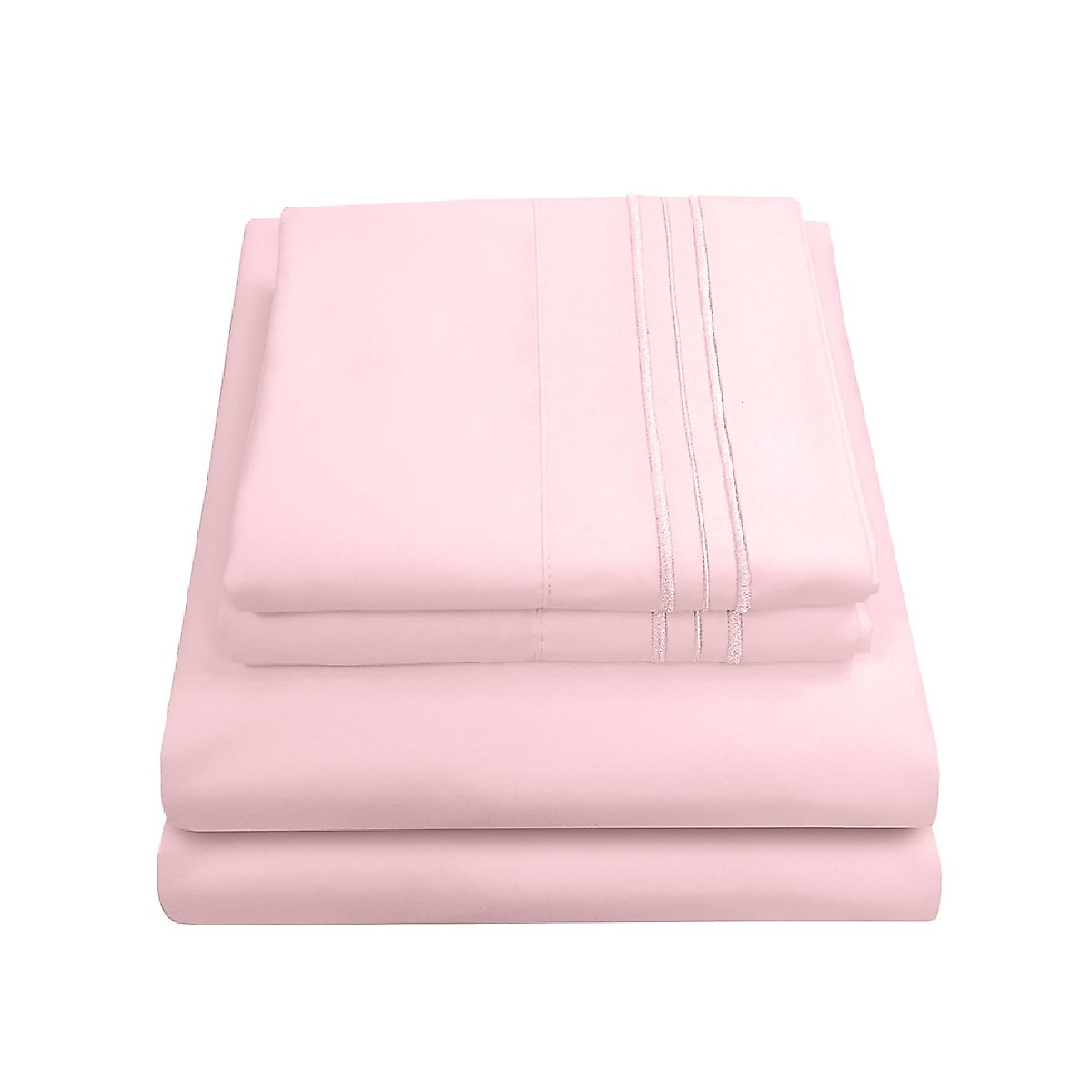 1800 Thread Count Sheet Set – Soft Egyptian Quality Brushed Microfiber Sheets – Luxury Bedding Set with Flat Sheet, Fitted Sheet, Pillow Cases, Full, Pale Pink, Sheet Set