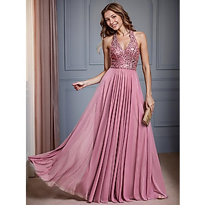 Ever-Pretty Women's Bright A Line Backless Ruched Sleeveless Long Wedding Guest Dress Orchid US10