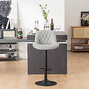Kidol & Shellder Bar Stools Adjustable Barstools Swivel Counter Height Bar Stools Soft Thicked Faux Leather Bar Chairs,Grey,3 Mins Quick Assembly,Lold up to 300lbs(Single)