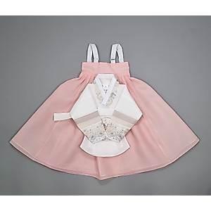 Hanbok Girl Baby Korea Traditional Clothing Set First Birthday Party Celebrations 1 Age White Peach Embroidery HHG15