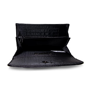 Disney Wallet, Foldover, Disney Signature D Logo Faux Pearl Gold, Black Vegan Leather