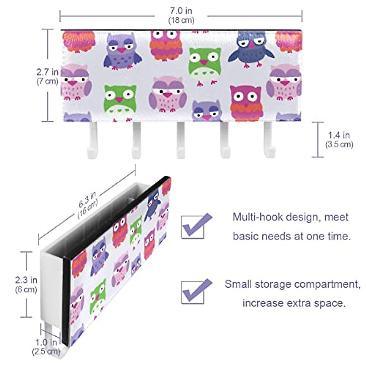 Colorful Buho Owl Pattern Rack Organizer with 5 Hooks Wall Bathroom Kitchen Shelf Rack Multifunctional Storage Shelf