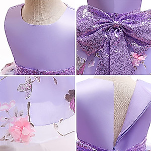 Flower Girl Sequins Bowknot Butterfly Tutu Dress for Kids Baby Christening Baptism Communion Birthday Party Dress Toddler Princess Pageant Wedding Gown with Headwear Purple - Butterfly 4-5 Years