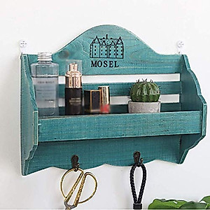 PIBM Stylish Simplicity Shelf Wall Mounted Floating Rack Shelves Retro Solid Wood Hook up Key Storage Multifunction Living Room Clothing Store, a , 33x10x28cm