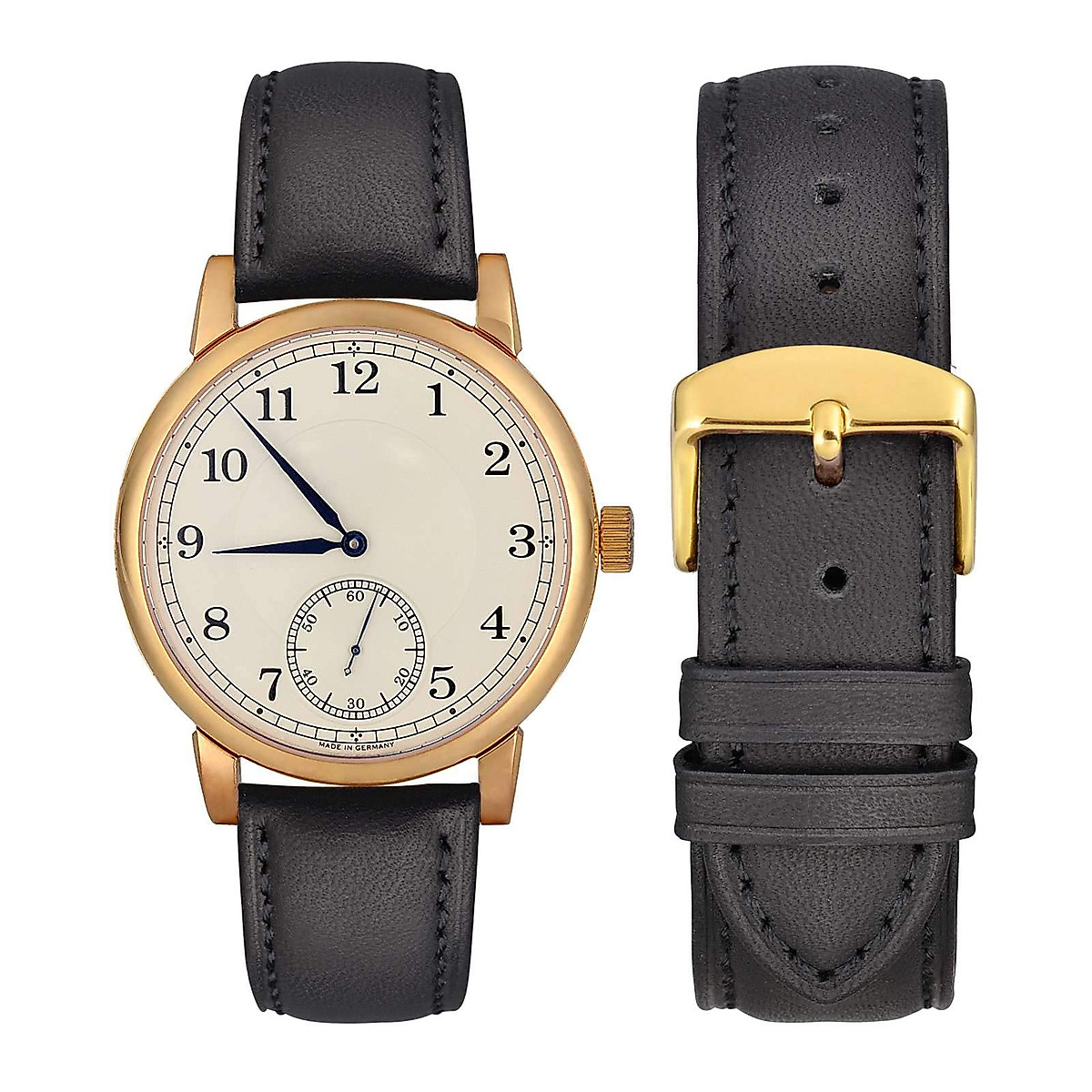 WOCCI 20mm Vintage Leather Watch Band for Men and Women, Gold Buckle (Black)