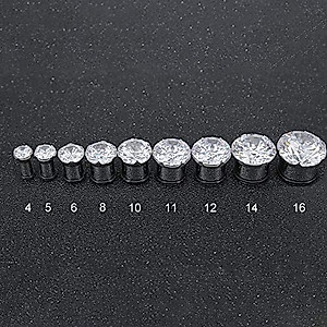ZS Single Flare Ear Plugs Stainless Steel Ear Gauges Clear CZ Earring Gauge with O-Ring Stretcher Expander Piercing for Men and Women