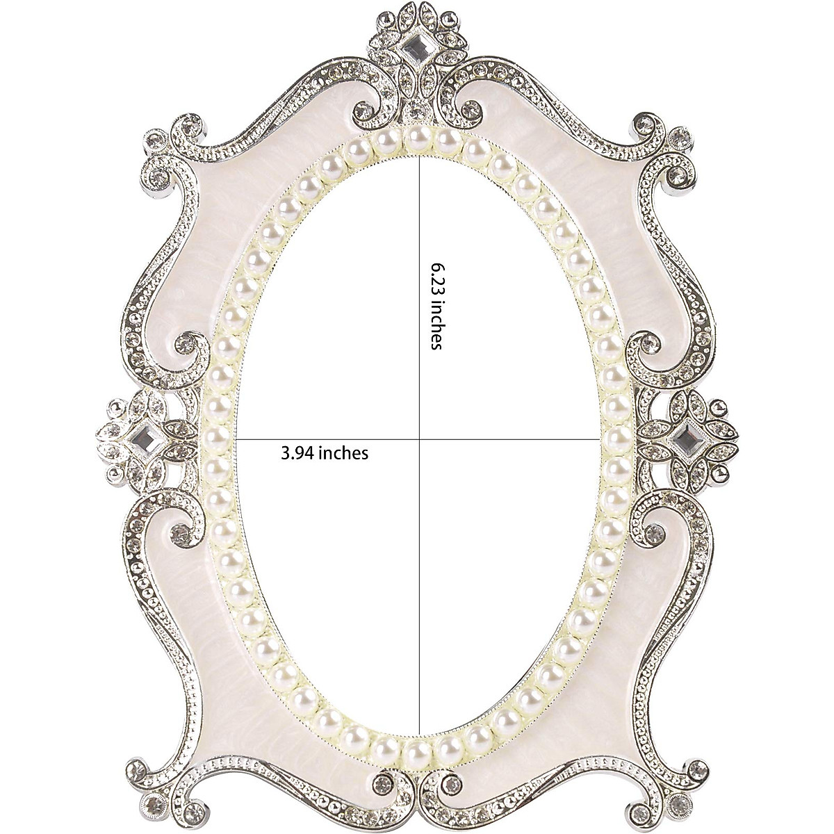 Nerien Vintage Vanity Tabletop Mirror, Metal Oval Decorative Makeup Mirror with Stand, Antique Table Cosmetic Mirror, Coquette Countertop Desk Dresser Mirror for Home Bedroom Bathroom (White, M)