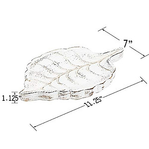 HAWOO White Decorative Tray Leaf Design Wooden Serving Tray Platter Crafts, Food Tray for Dining Kitchen, Living Room, Size 11.25'' X 7''